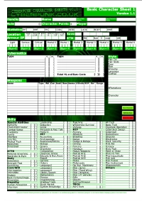 Cyberpunk Basic Character Sheet